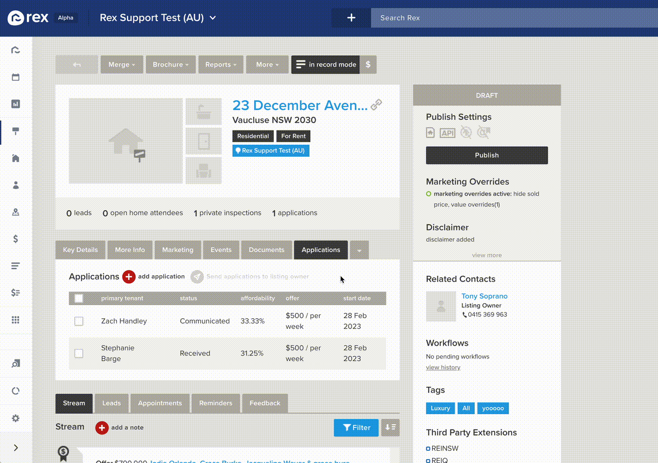 Tenancy Applications in Rex CRM – Rex Software Support
